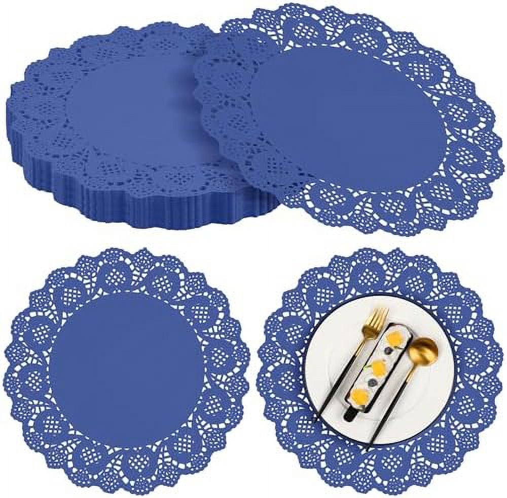 100 Pack Round Blue Paper Doilies 13.5 Inches Lace Place Mats Rustic ...