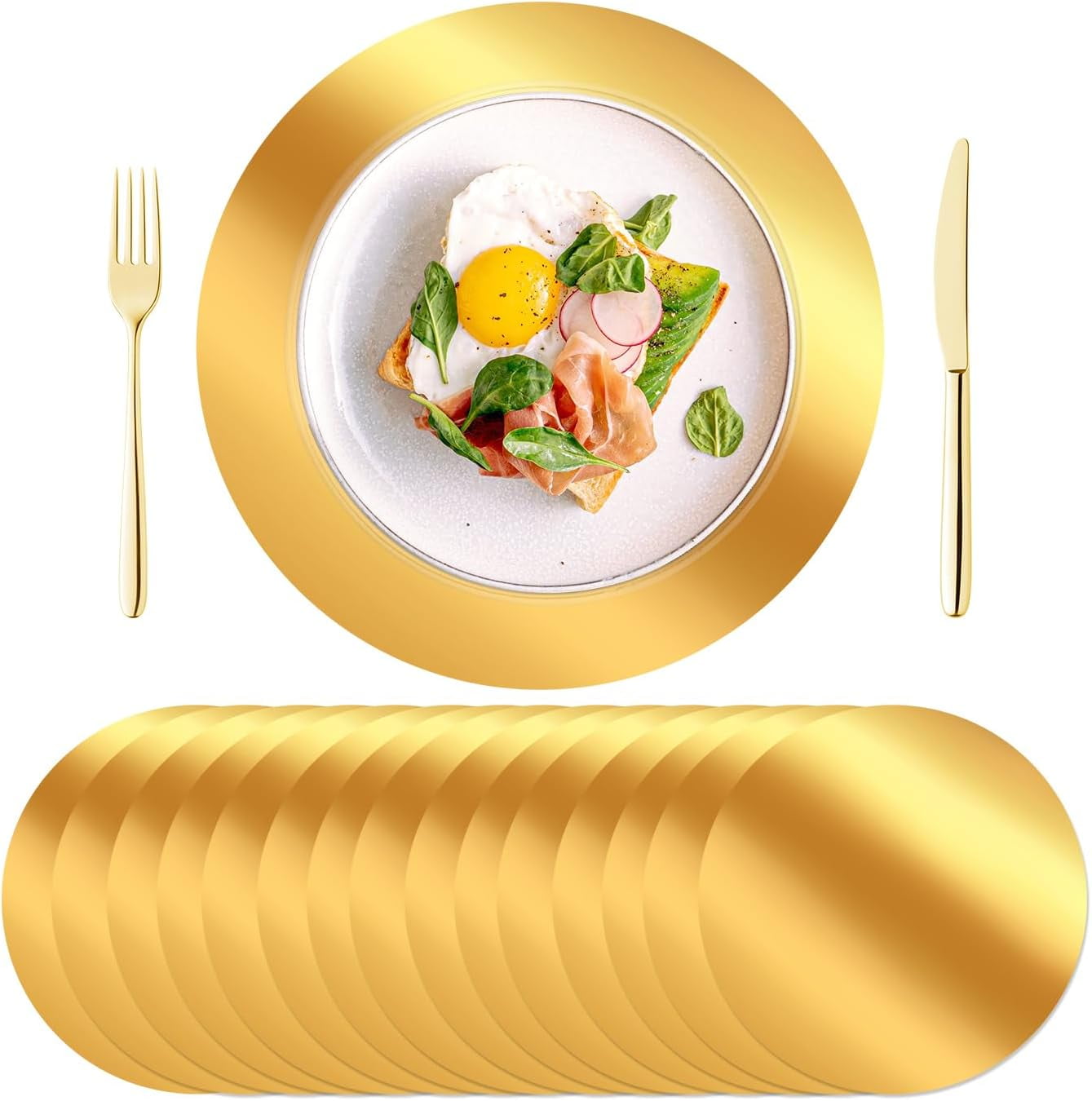 100 Pack Round Gold Disposable Paper Placemats 13-Inch Mirrored Charger ...
