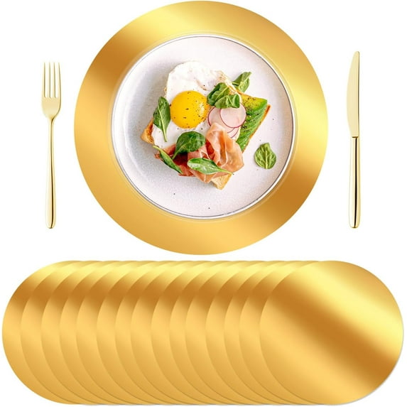 100 Pack Round Gold Disposable Paper Placemats 13-Inch Mirrored Charger ...