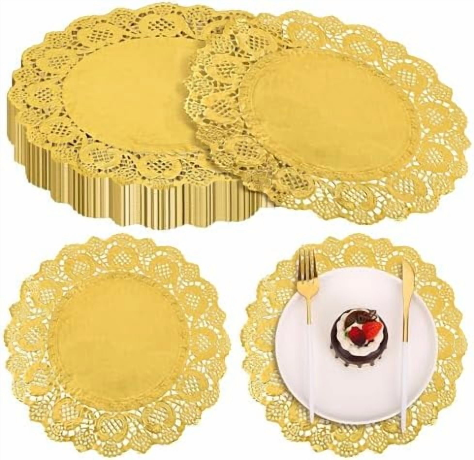 100 Pack Round Gold Paper Doilies 13.5 Inches Lace Place Mats Rustic ...