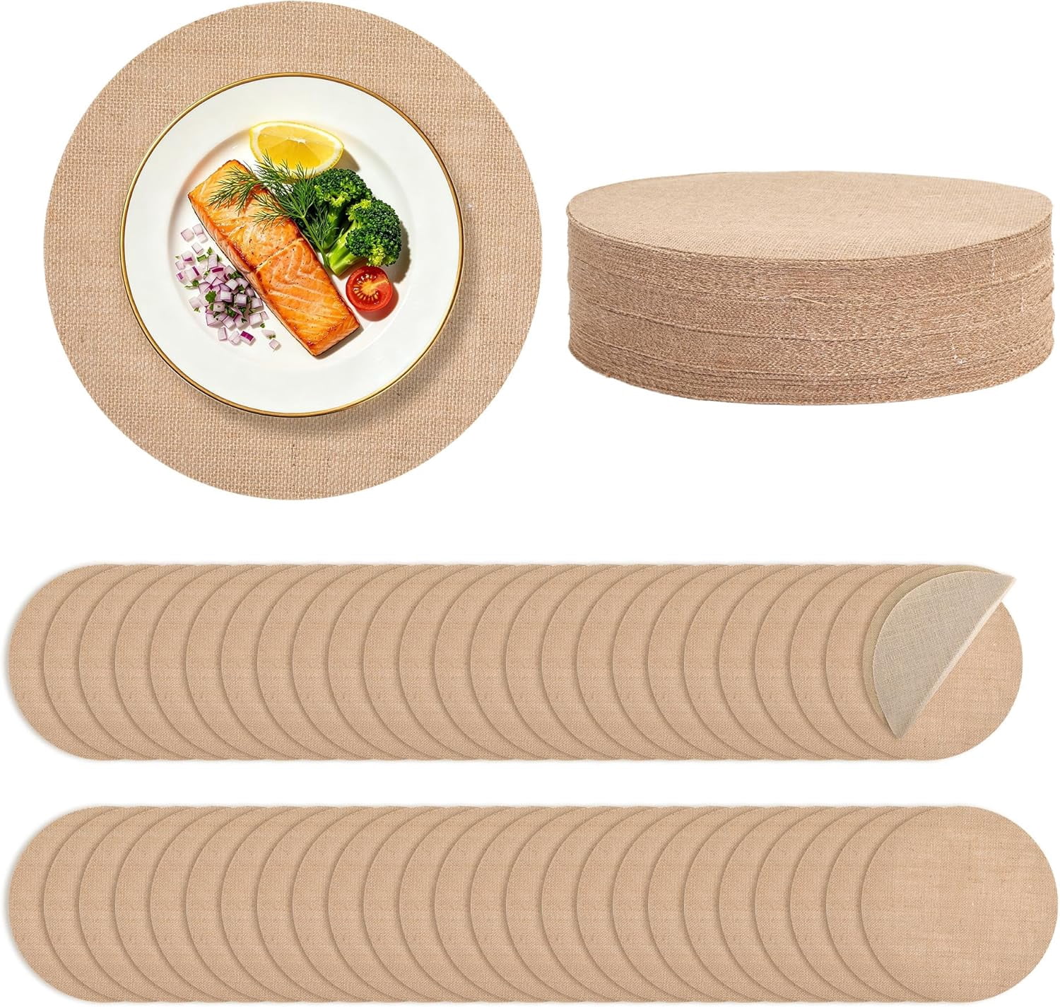 100 Pack Round Placemats 280gsm Denser Weave, Double‑Layered, Rustic ...