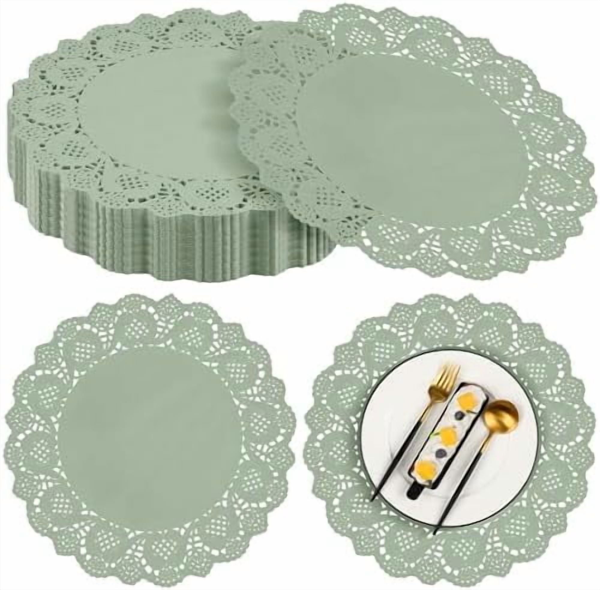 100 Pack Round Sage Green Paper Doilies 13.5 Inches Lace Paper Place ...