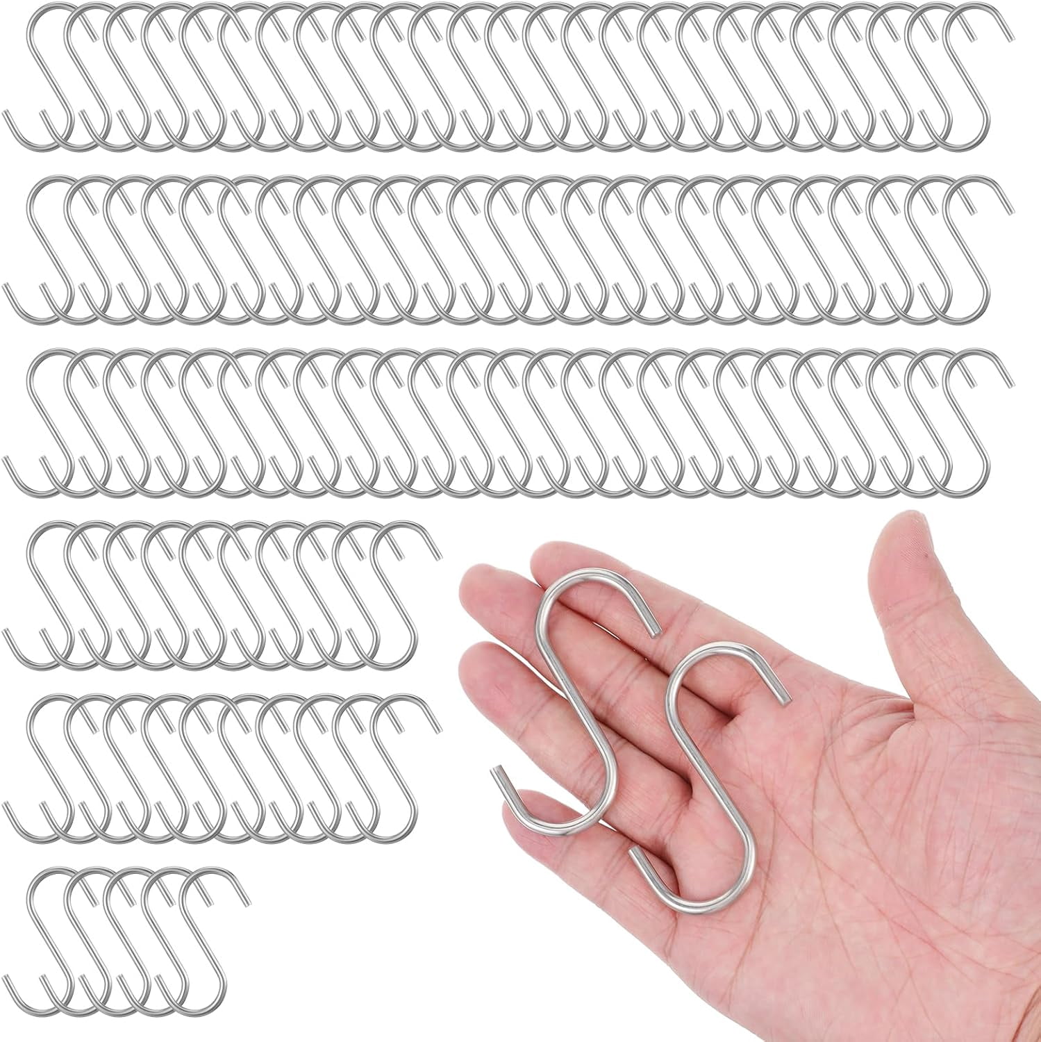 100 Pack S Hooks - 2.8 Inch Small Heavy Duty Stainless Steel S Hooks ...