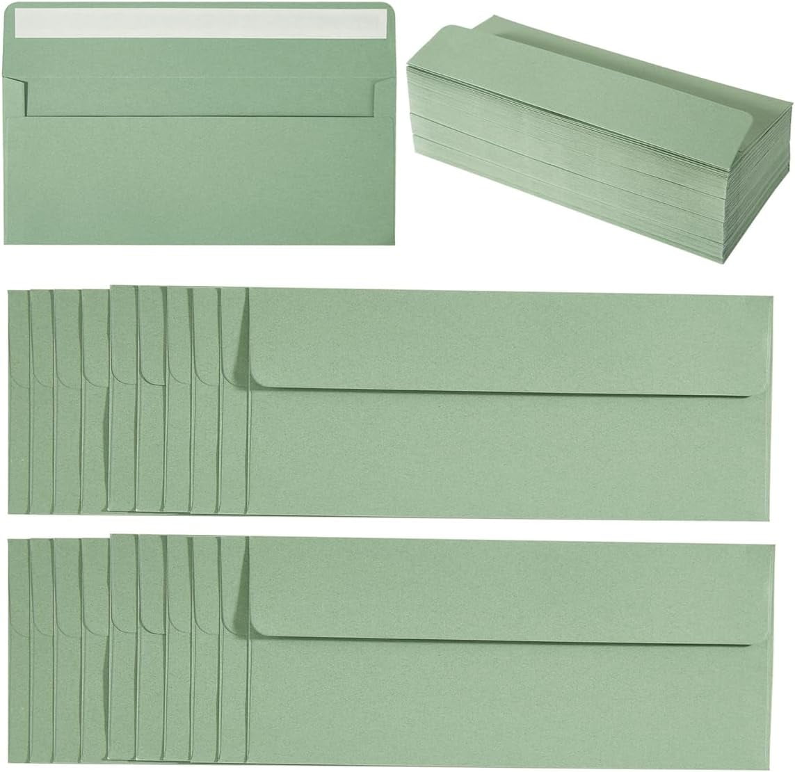 100 Pack Sage-Green #10 Business Envelopes Self Seal Standard Envelopes ...