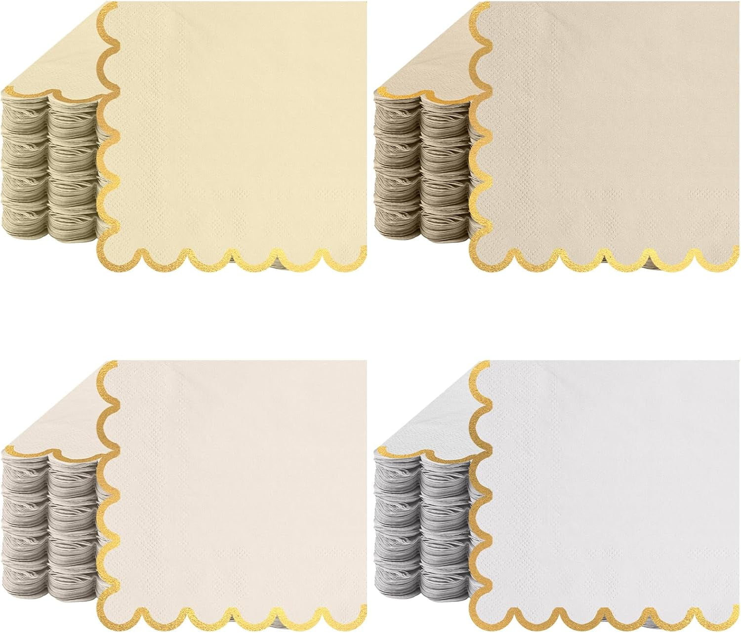 100 Pack Scalloped Cocktail Napkins with Gold Foil Accents Beverage ...