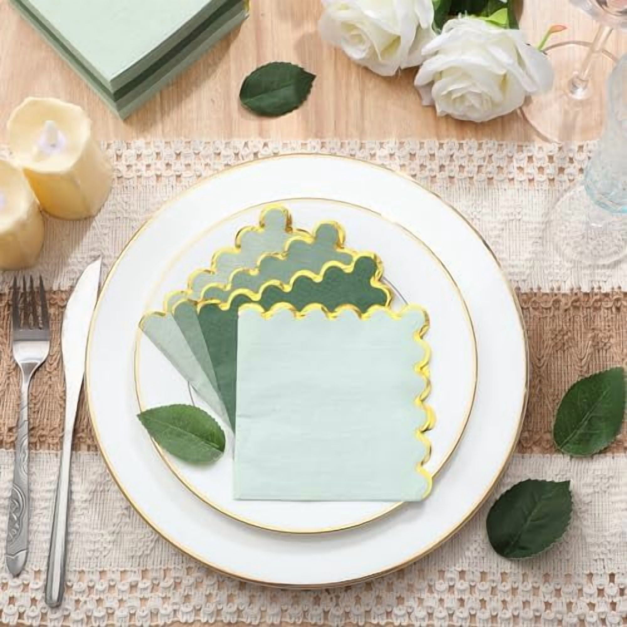 100 Pack Scalloped Cocktail Napkins with Gold Foil Accents Beverage ...