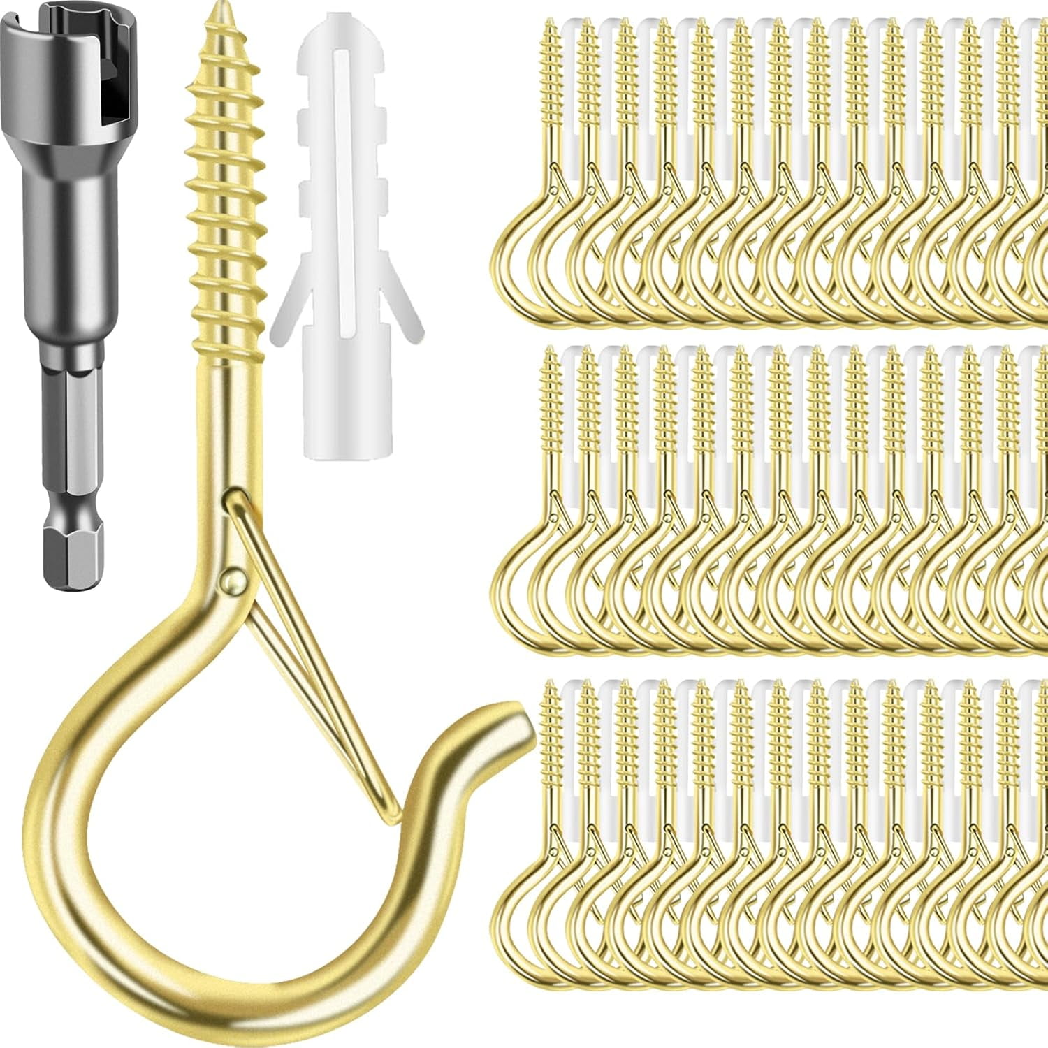 100 Pack Screw-in Hooks for Outdoor String Lights, Q Hanger Hooks for ...