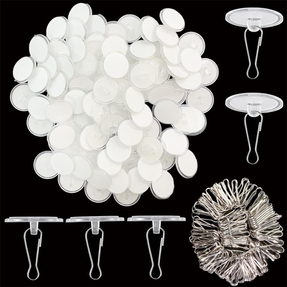 100 Pack Self-Adhesive Ceiling Hooks for Hanging, NOGIS Sticky Damage ...