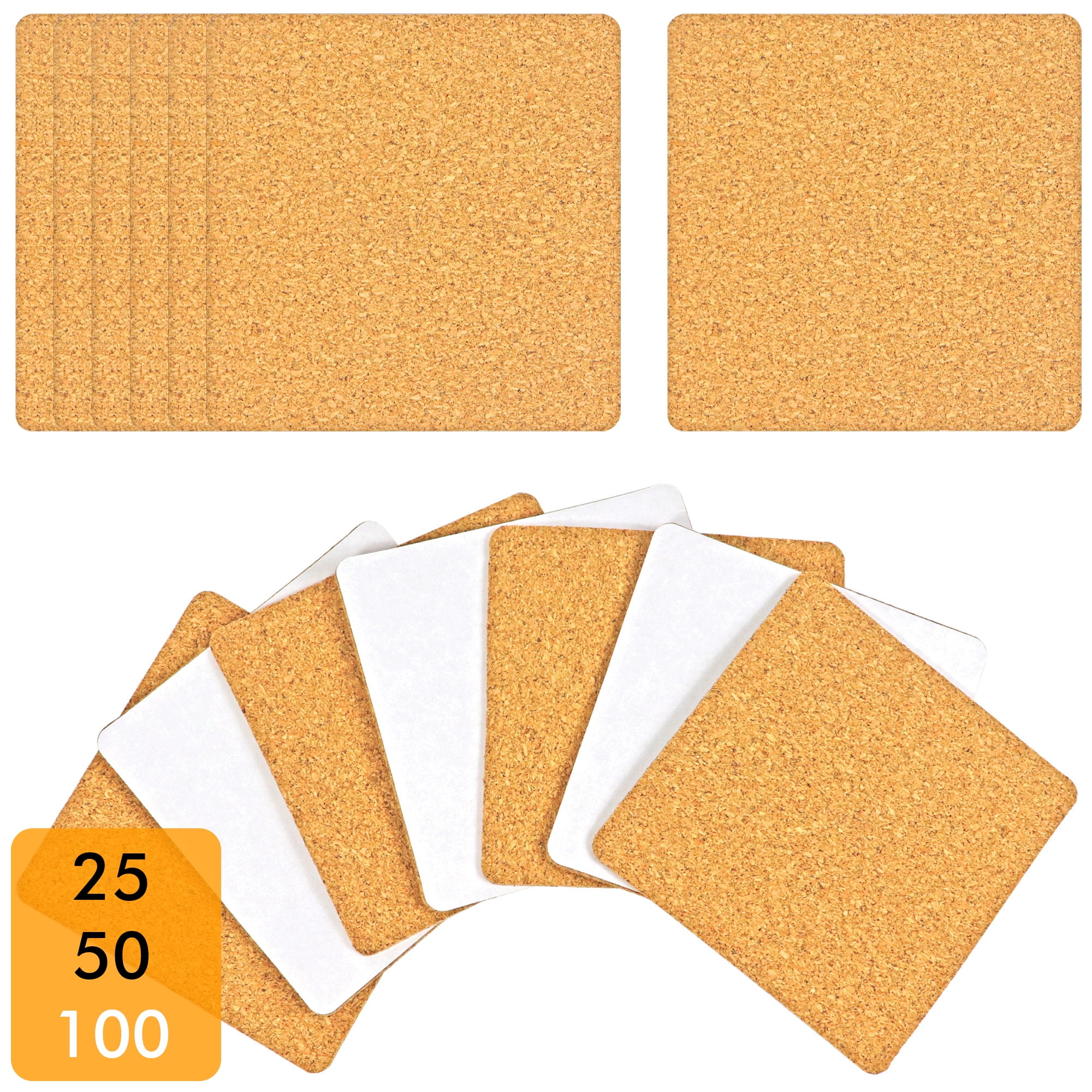 100 Pack Self-Adhesive Cork Squares 4 x 4 Inches Cork Backing Sheets ...