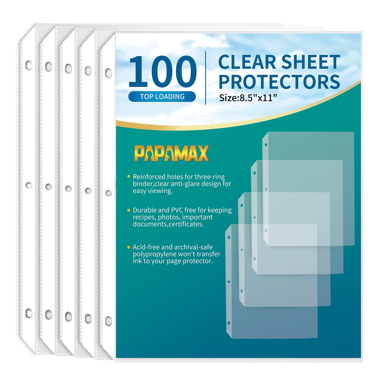 100 Pack Sheet Protectors 8.5 x 11 inch Clear Page Protectors for 3 ...