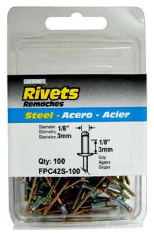 100 Pack Short Steel Rivet 1/8" Diameter Grip Range: .063" - .125 ...