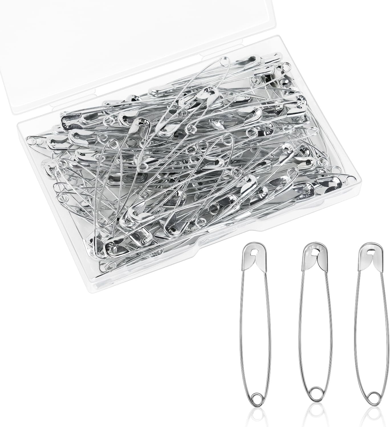 100 Pack Silver Safety Pins Assorted, Galvanized Steel Bulk Safety Pins ...