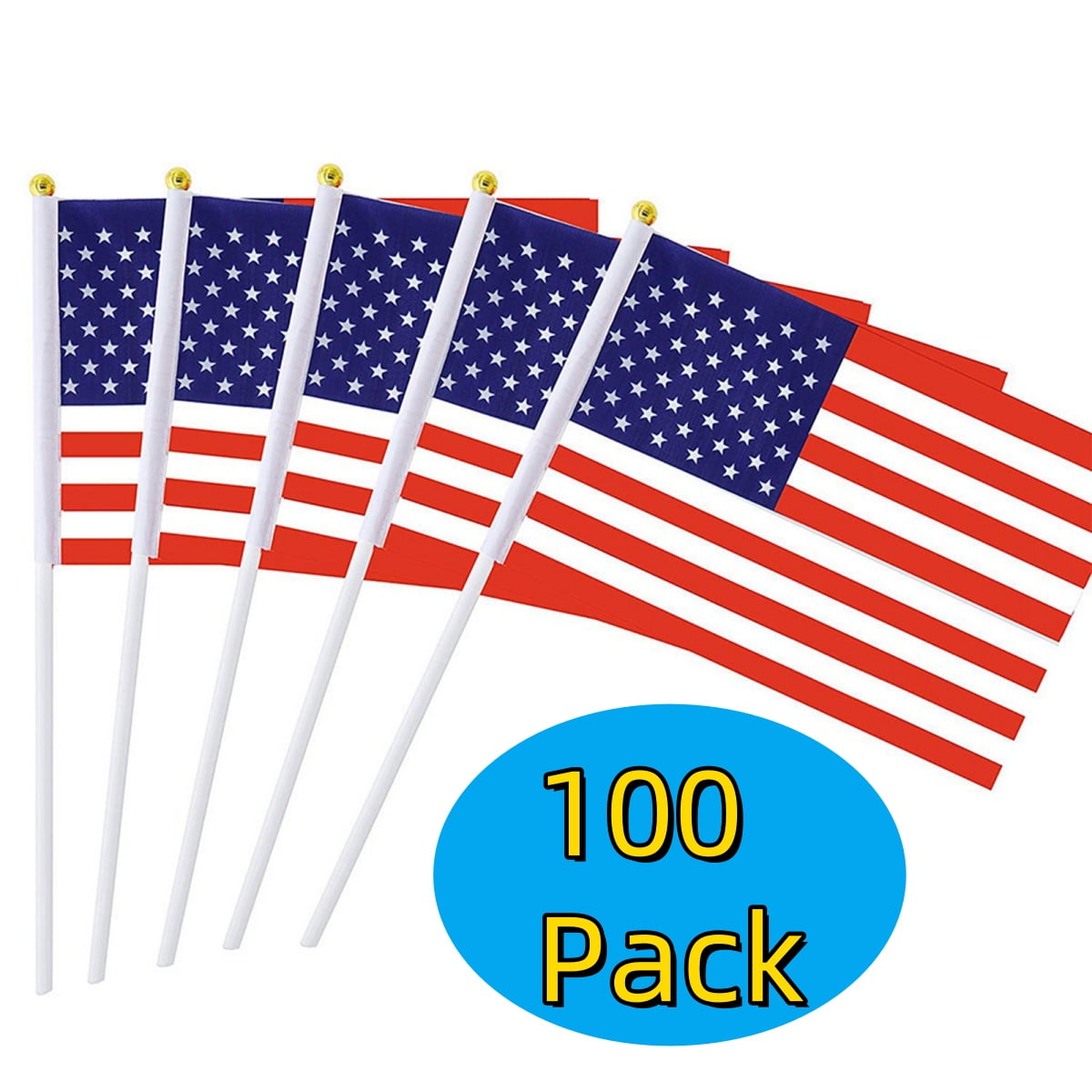 100 Pack Small American Flags on Stick 8.3"×5.5" Mini Us Flags Stick ...