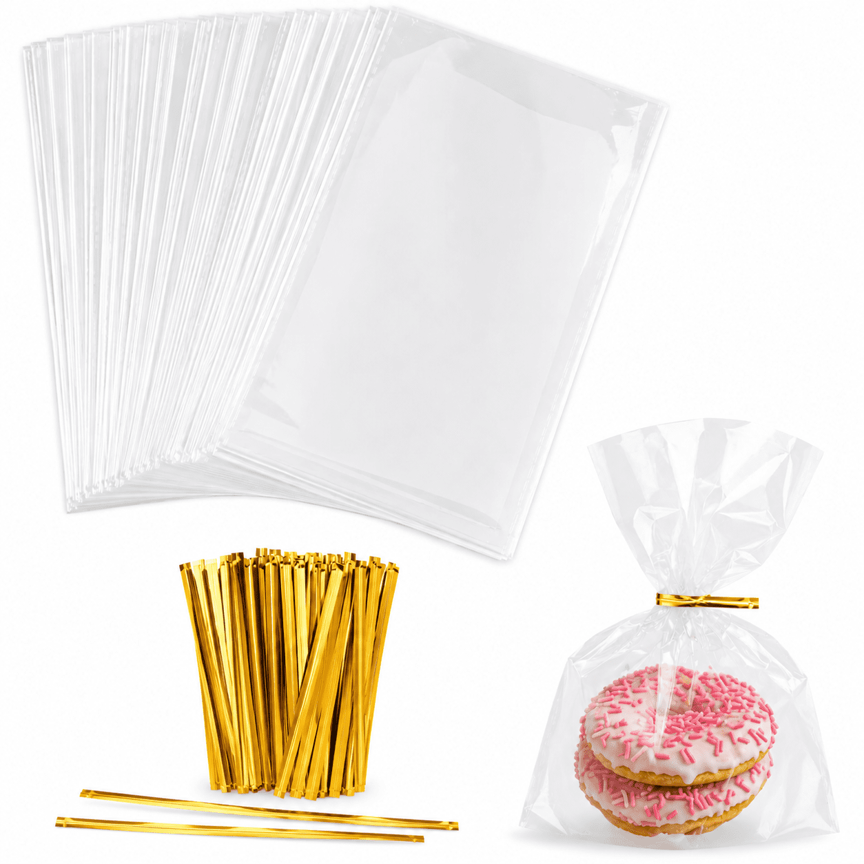 100 Pack Small Clear Cellophane Treat Bags 4x6 Inch with Twist Ties for ...