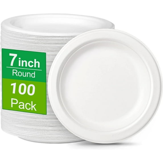 100 Pack Small Compostable Biodegradable Paper Plates, 7 inch, Bulk ...