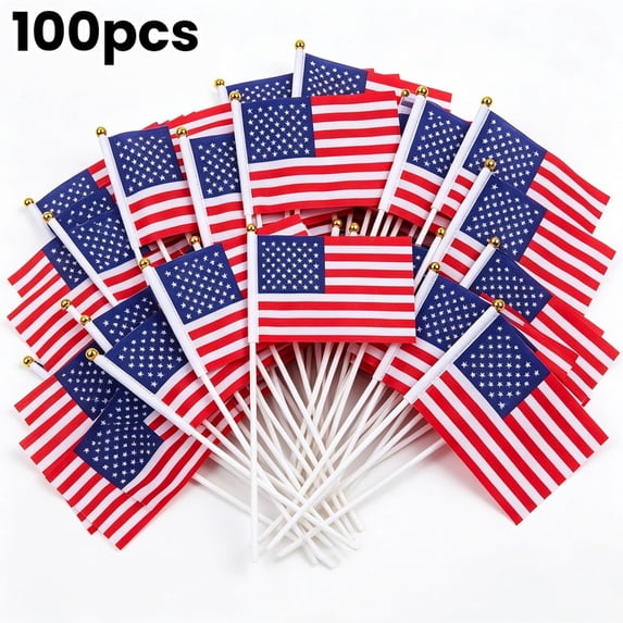 100 Pack Small Handheld American Flags on Plastic Sticks, 4x6 Inch Mini ...