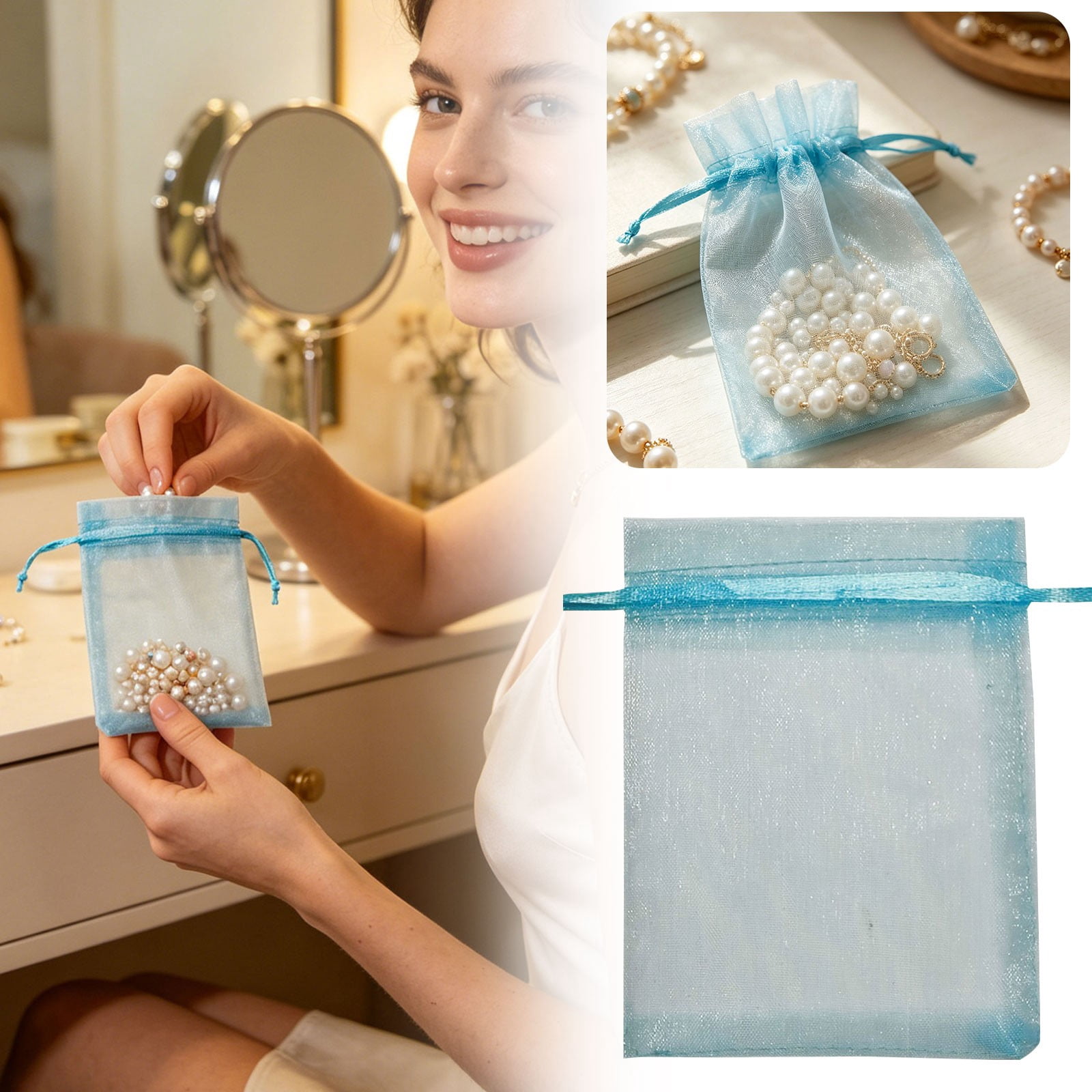 100 Pack Small Mesh Bags 7 x 9 inch White Small Gift Bag with ...