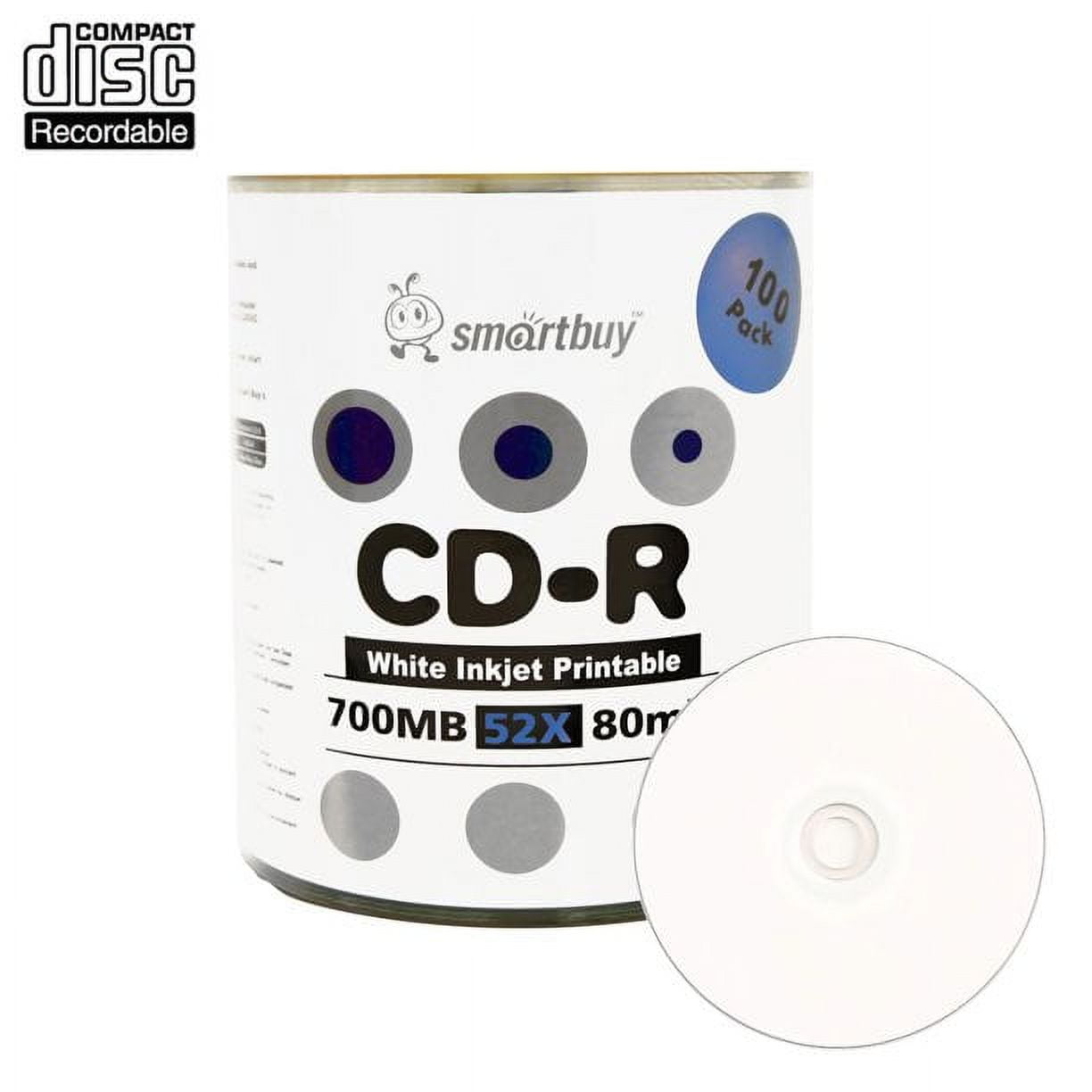 Smart Buy 52X CD R 700MB 80Min White Inkjet Hub Printable Data Blank ...