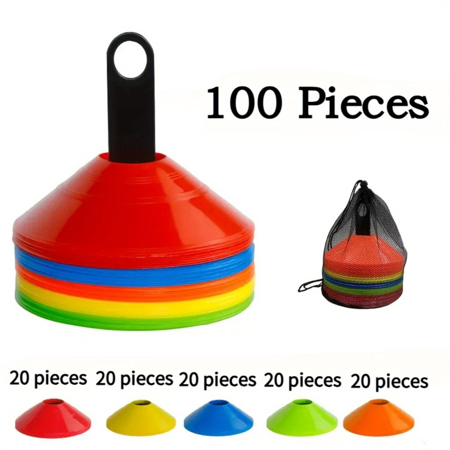 100-Pack Soccer disc Cones, More Flexible, Multi Color Cone for Agility ...