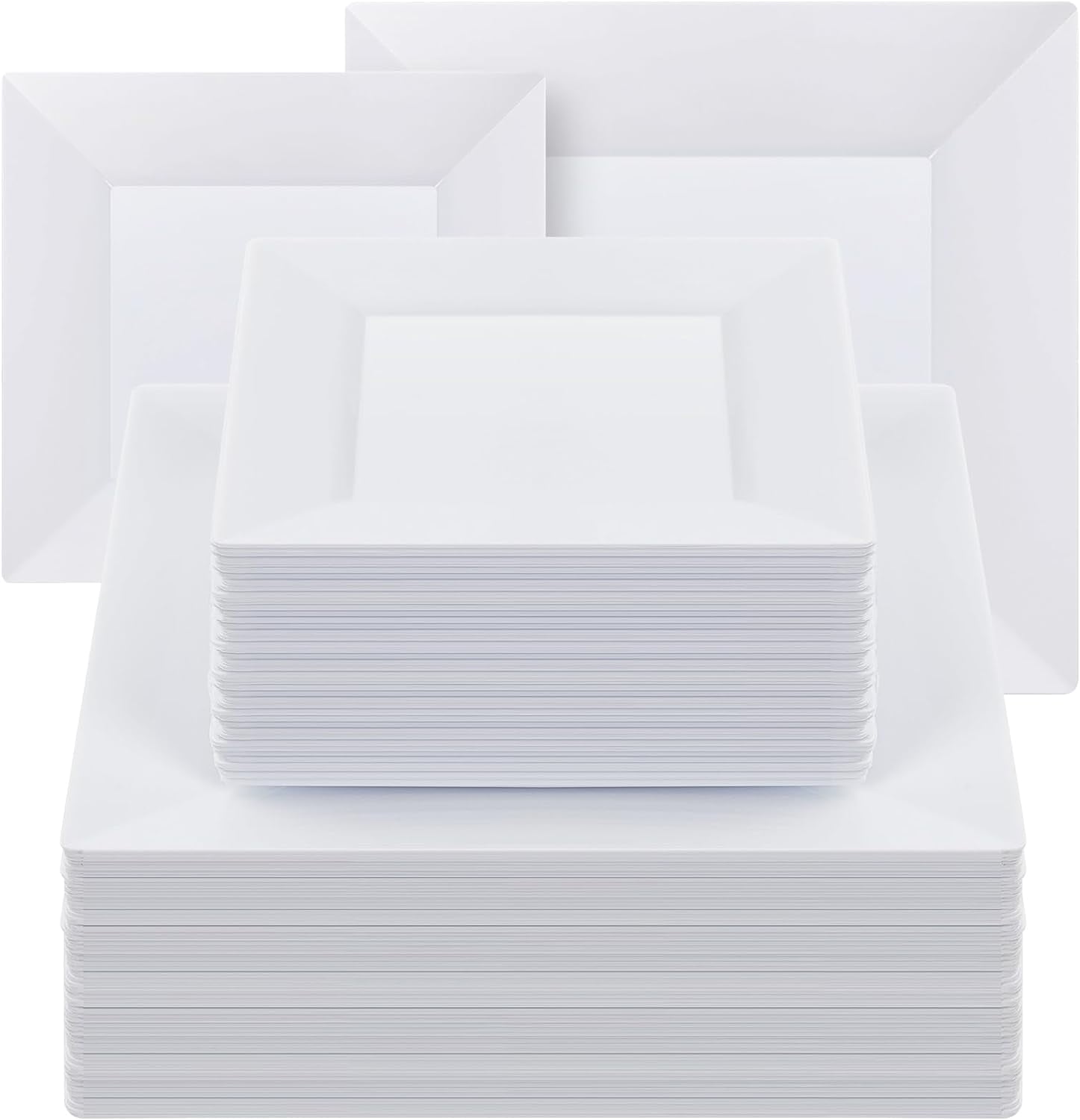 100 Pack Square Plastic Plates, Heavy Duty 50 Dinner Plates 9.5" and 50 ...