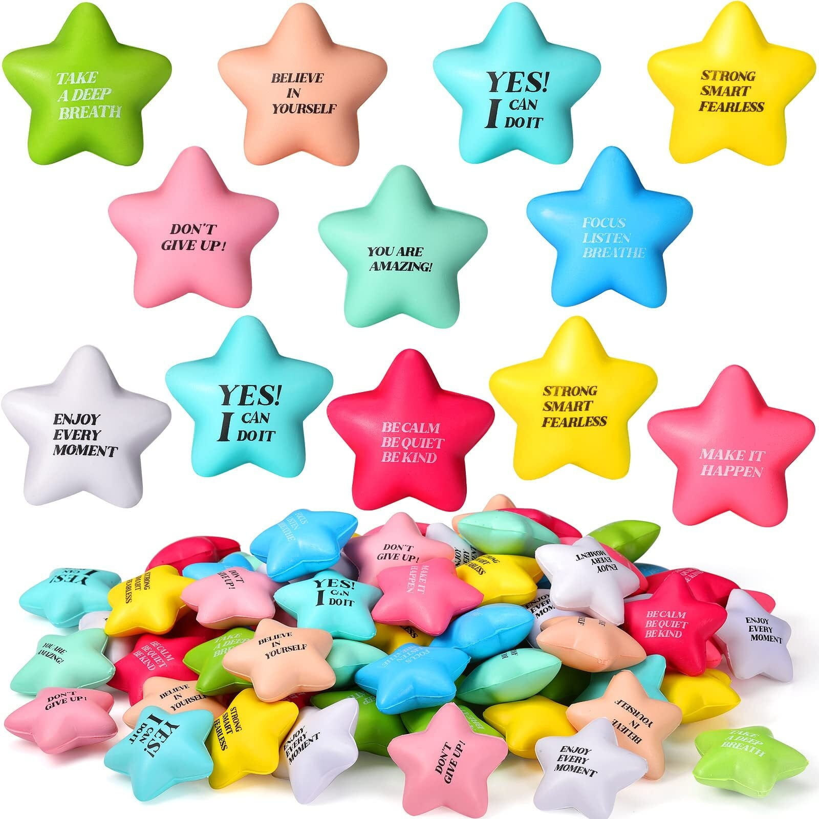 100 Pack Star Stress Balls Bulk Stress Relief Balls with Motivational ...