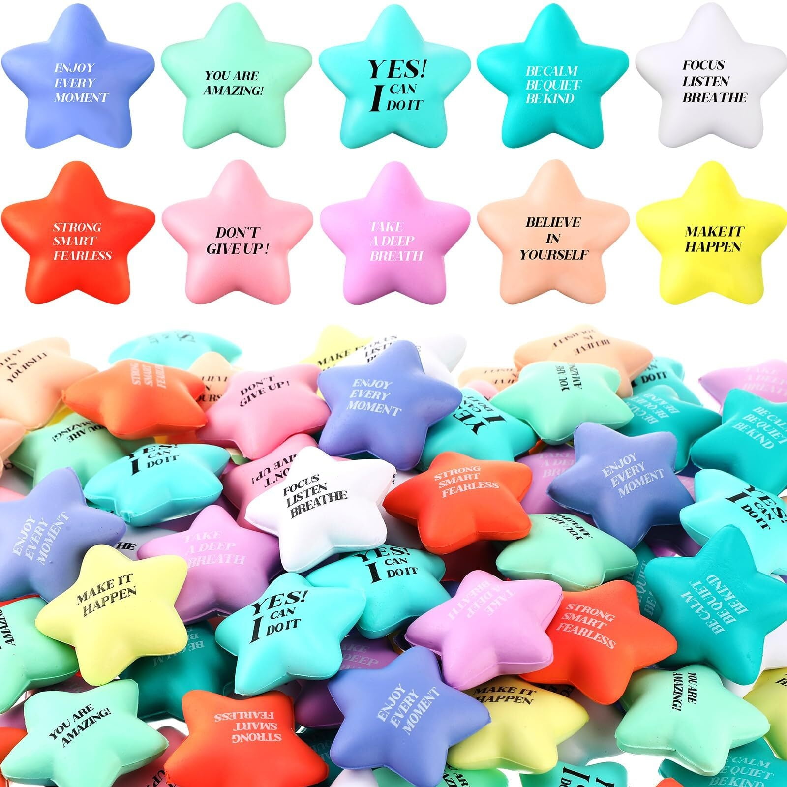 100 Pack Star Stress Balls Bulk Stress Relief Balls with Motivational ...
