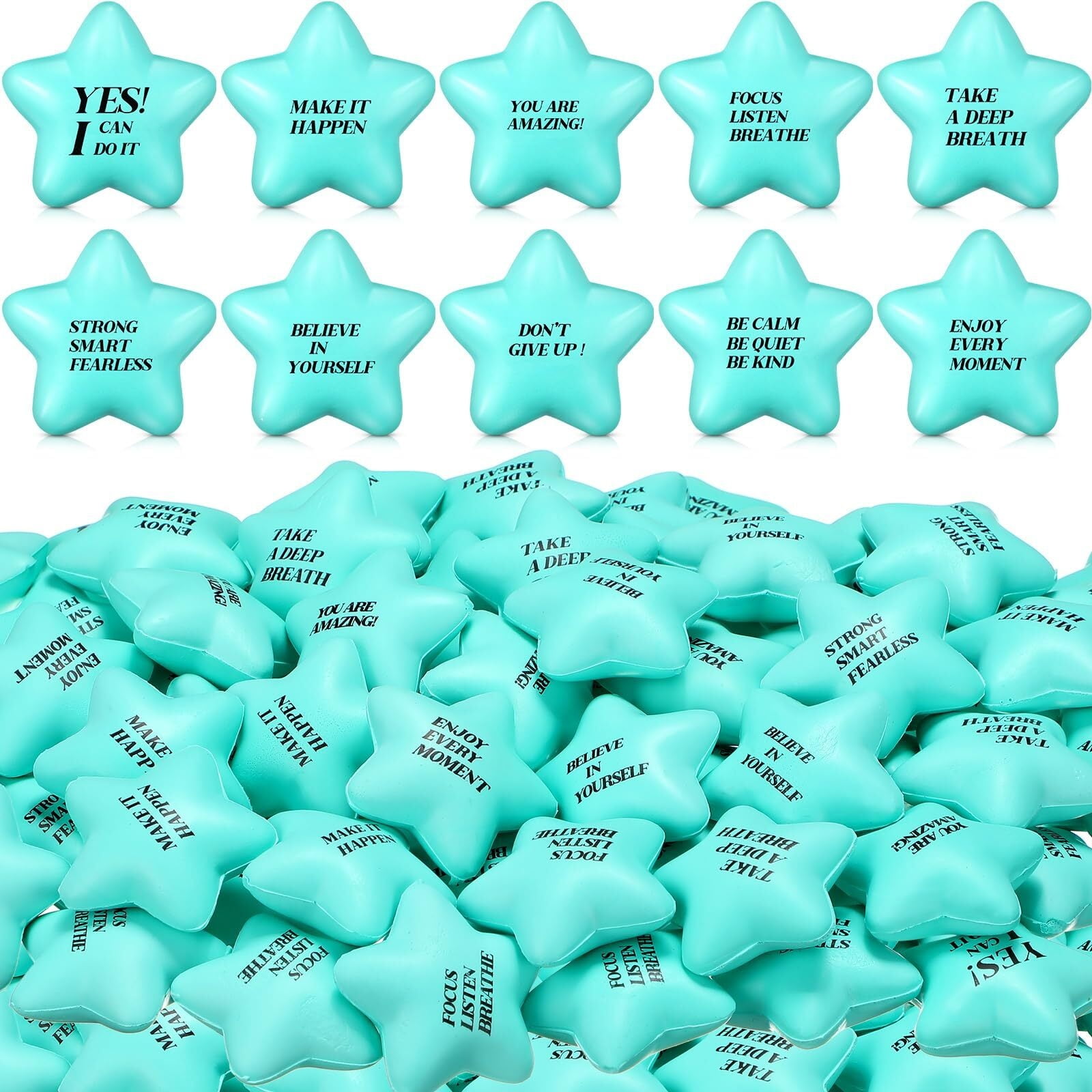 100 Pack Star Stress Balls Bulk Stress Relief Balls with Motivational ...