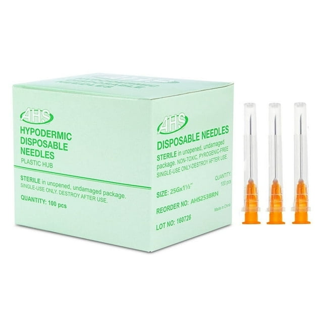 100 Pack Sterile Disposable Injection Needle with Cap for Scientific ...