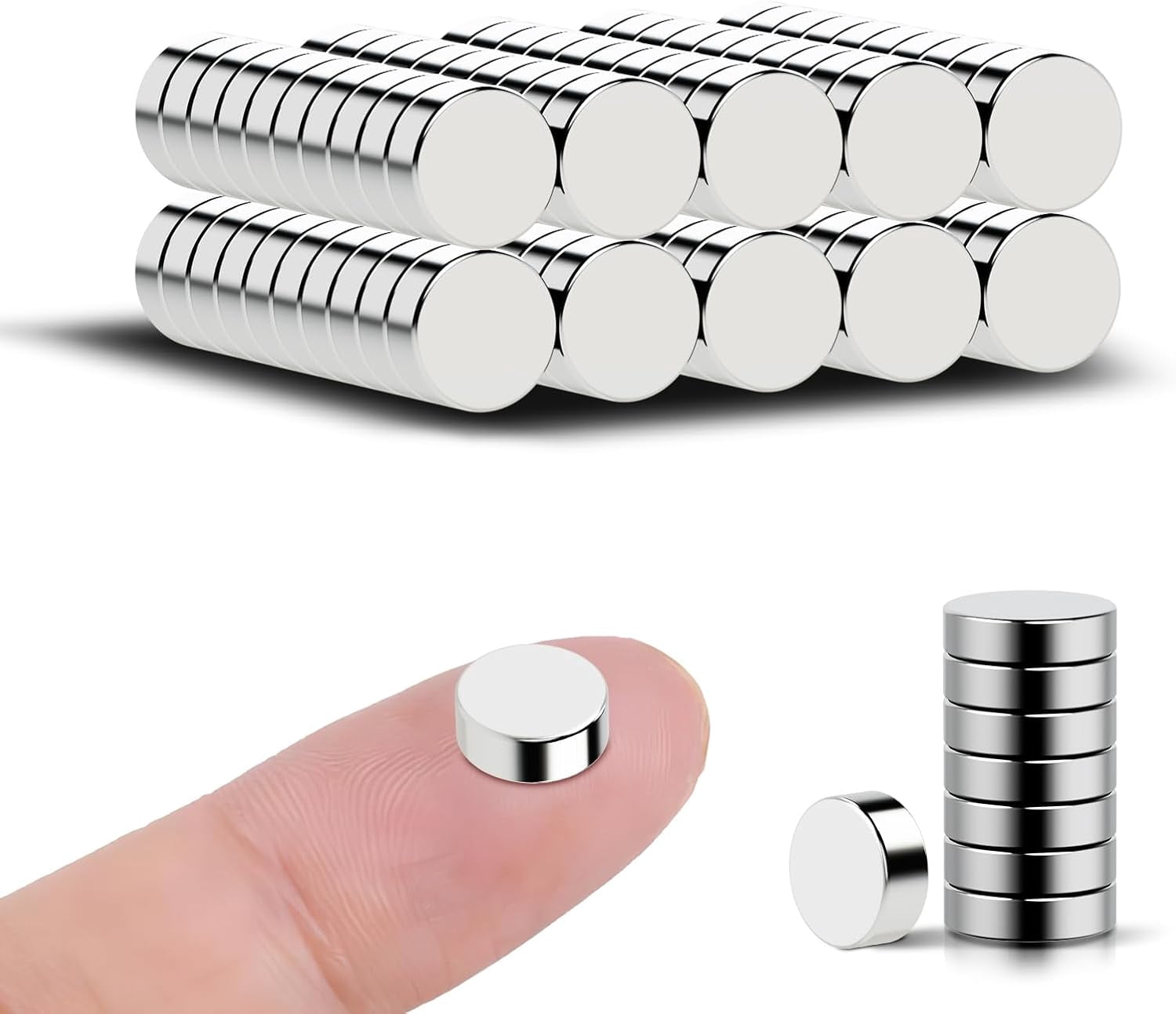 100-Pack Strong Refrigerator Magnets - Silver Nickel Round Small Mini ...