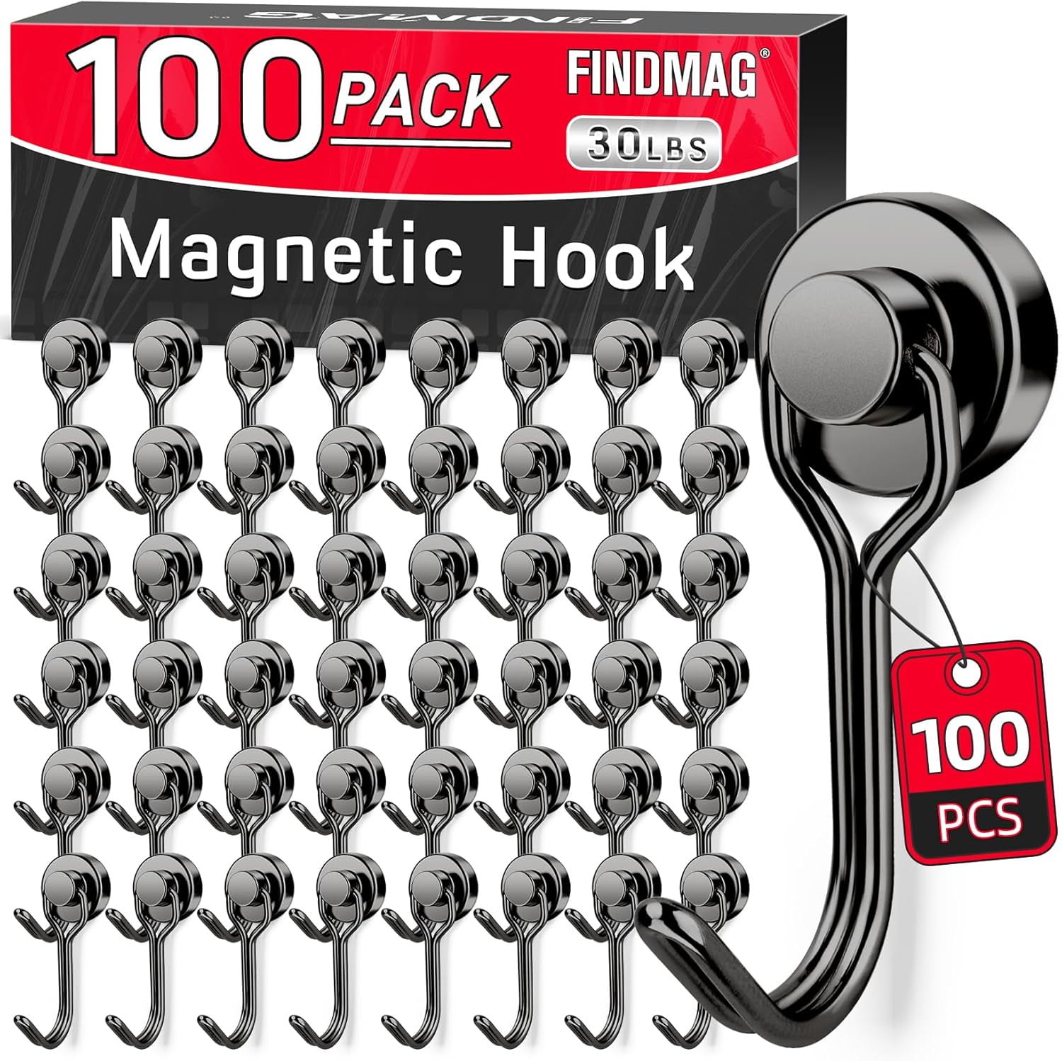 100 Pack Swivel Swing Magnetic Hooks, 30LBS Powerful Neodymium Magnet ...