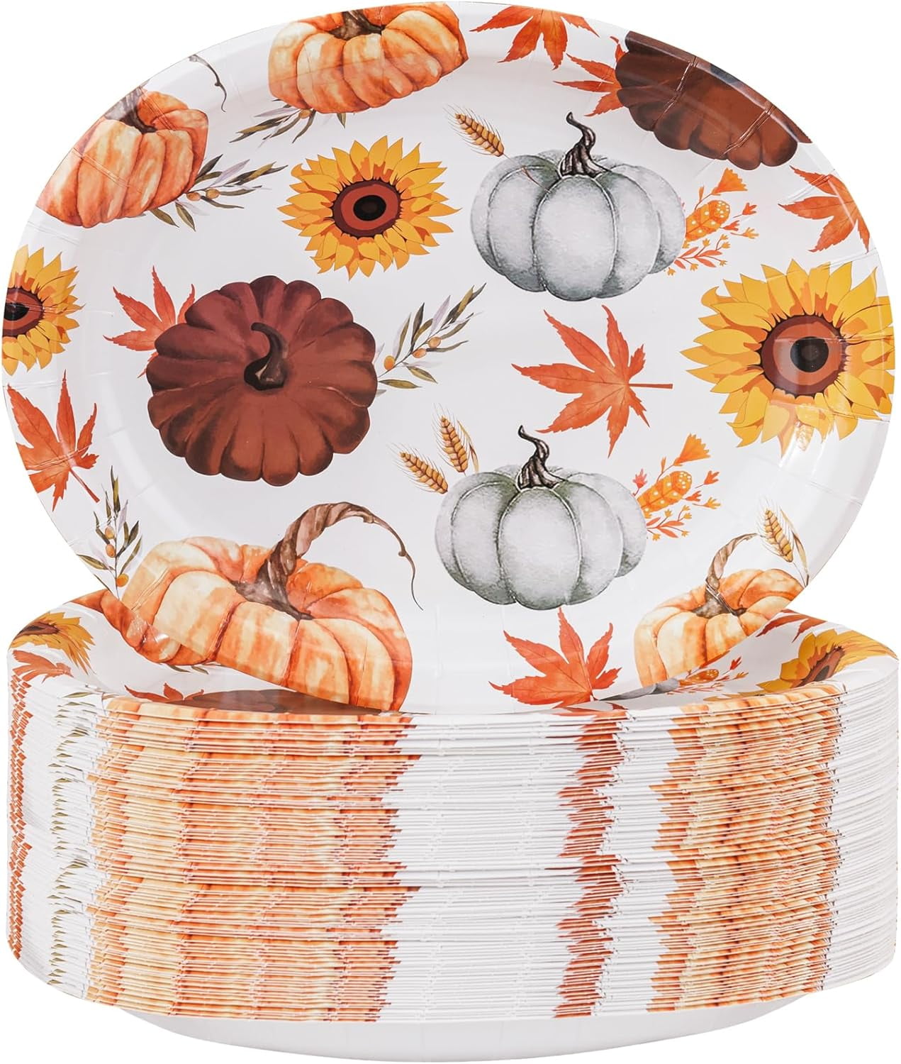 100 Pack Thanksgiving Plates Paper - 10" x 12" Pumpkin and Maple Large ...