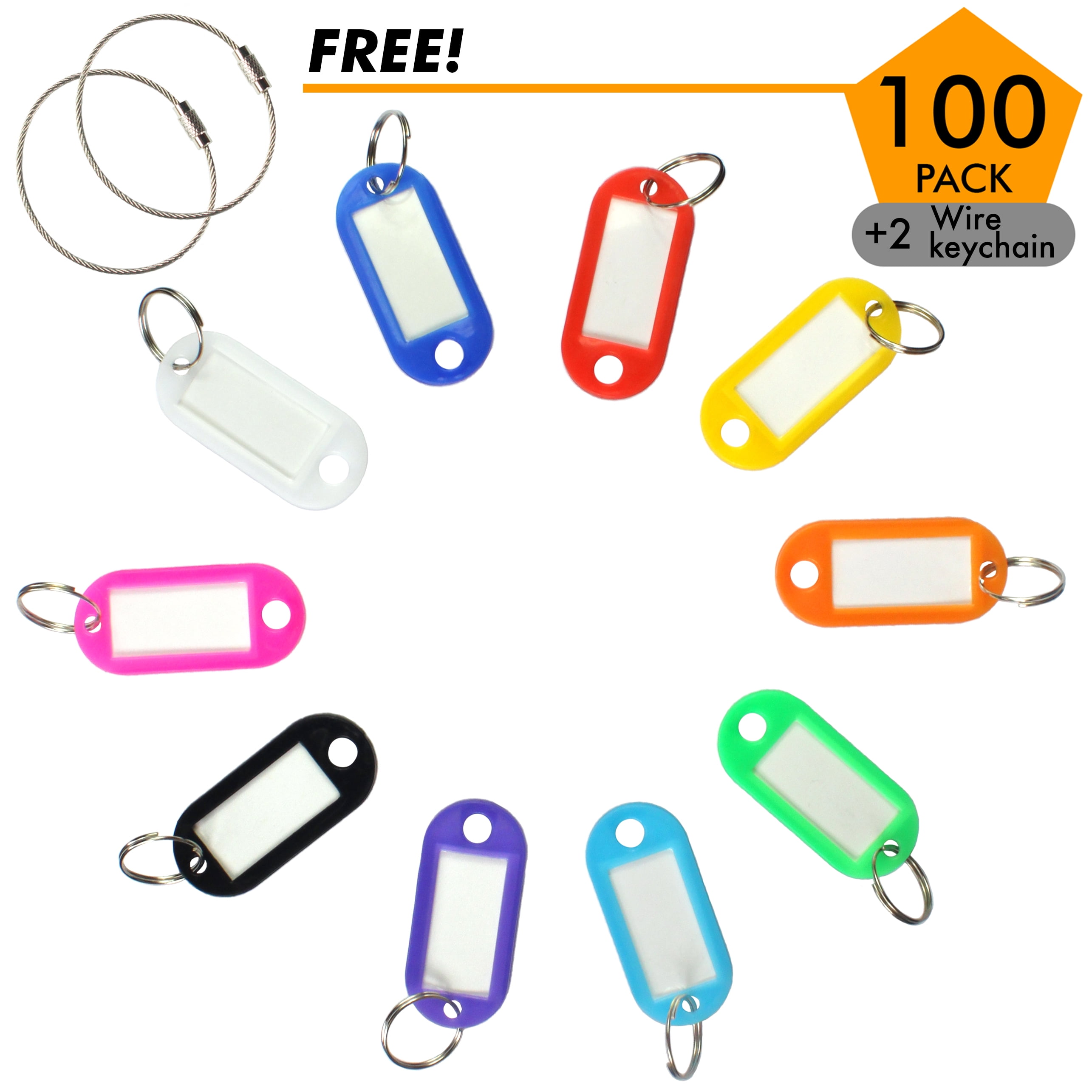 100 Pack Tough Plastic Key Tags with Split Ring Label Window, Coded ID ...