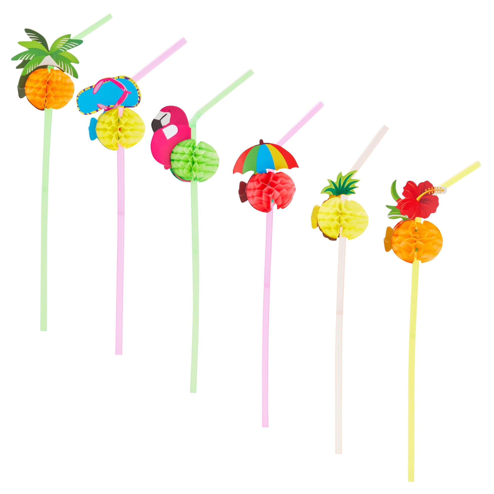 100 Pack Tropical Hawaiian Straws for Luau, Beach Parties, Cocktails ...