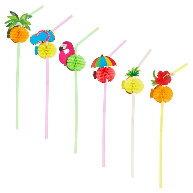 100 Pack Tropical Hawaiian Straws for Luau, Beach Parties, Cocktails ...