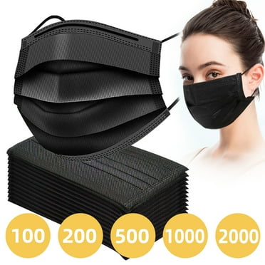 Protective Adult Black Disposable Face Masks, 3-ply Breathable, Elastic ...