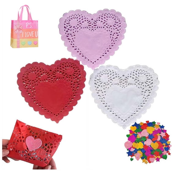 100-Pack Valentine Doilies with Envelopes, 6-Inch Heart Lace Paper for ...