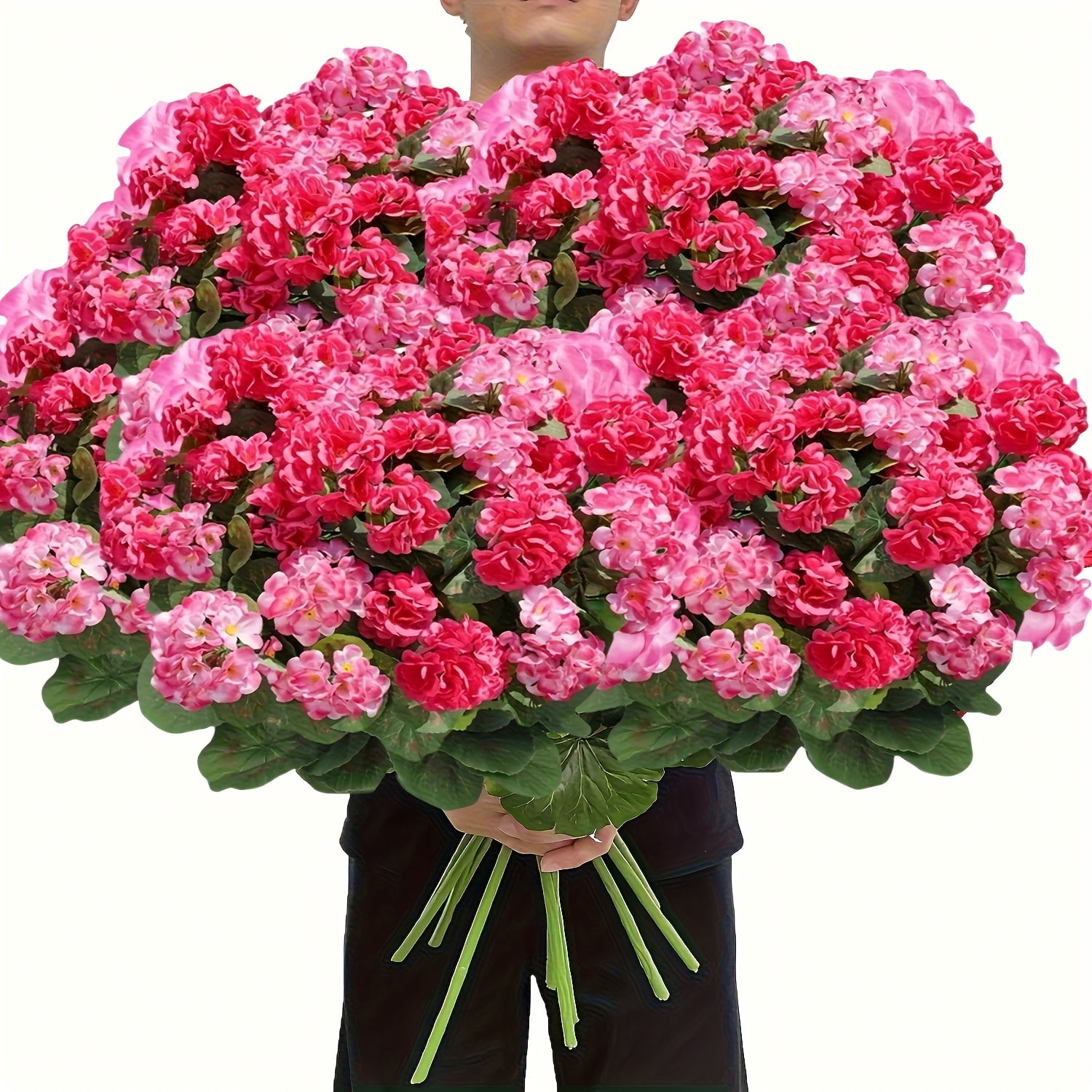 100-Pack Vibrant Pink Artificial Geranium Flowers | UV-Resistant Long ...