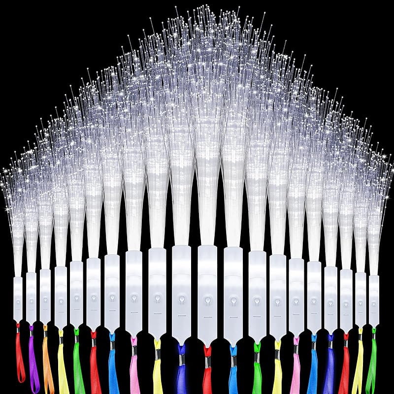 100 Pack White Fiber Optic Wand Glow Wand LED Light Up Wand Bulk with 3 ...