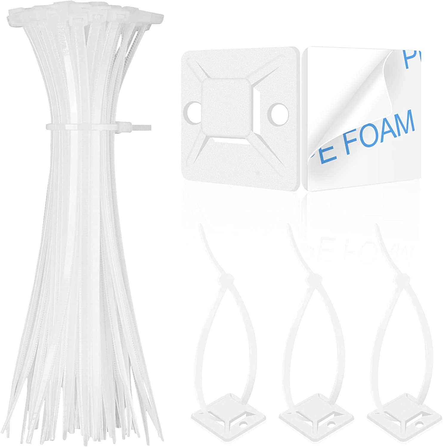 100-Pack White Self-Adhesive Cable Tie Mounts with Multi-Purpose Sticky ...