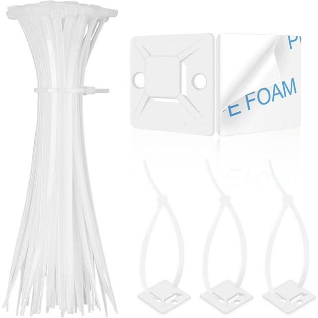 100-Pack White Self-Adhesive Cable Tie Mounts with Multi-Purpose Sticky ...