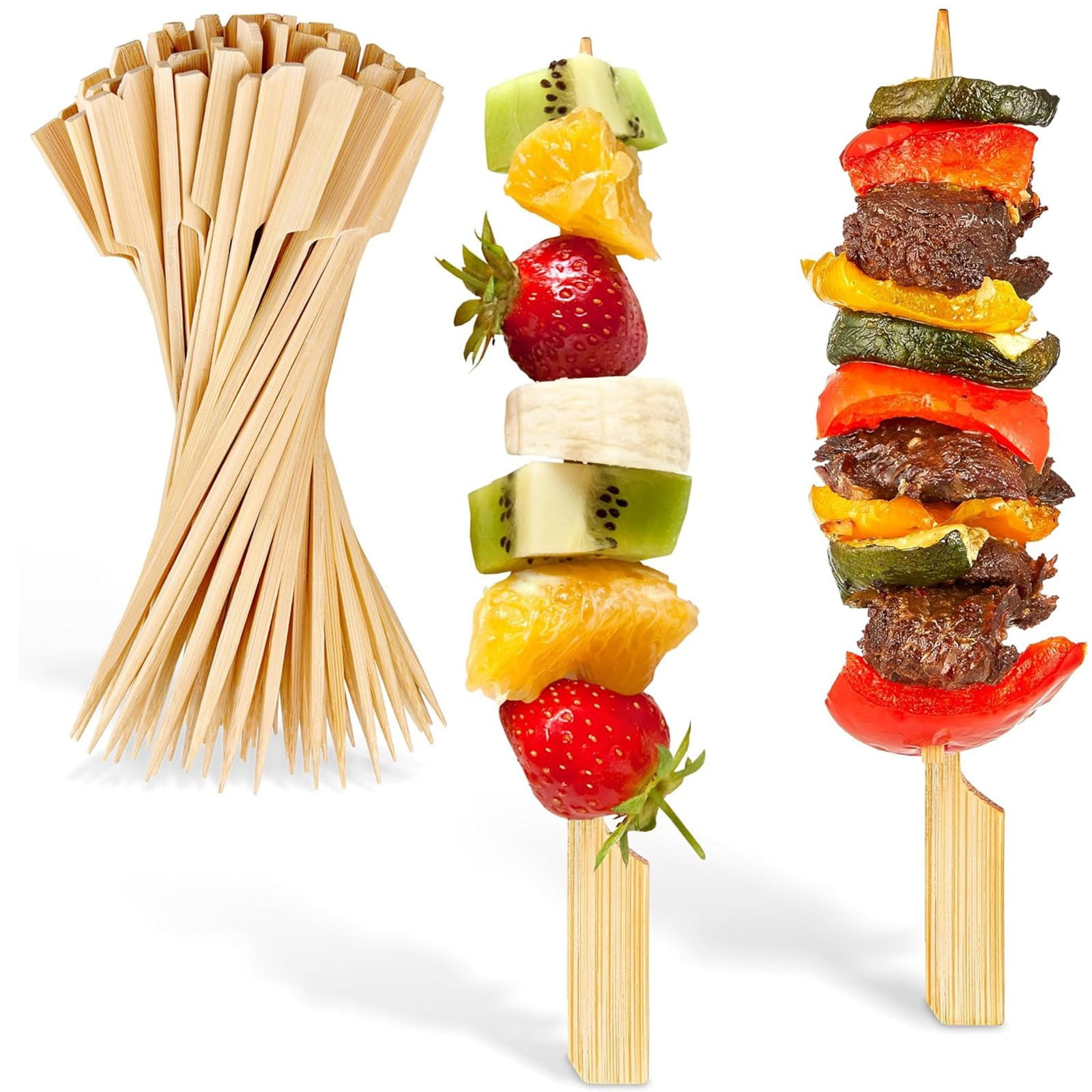 100-Pack Wide Flat Wood Skewers, Food Toothpicks for Cocktail, Fruit ...