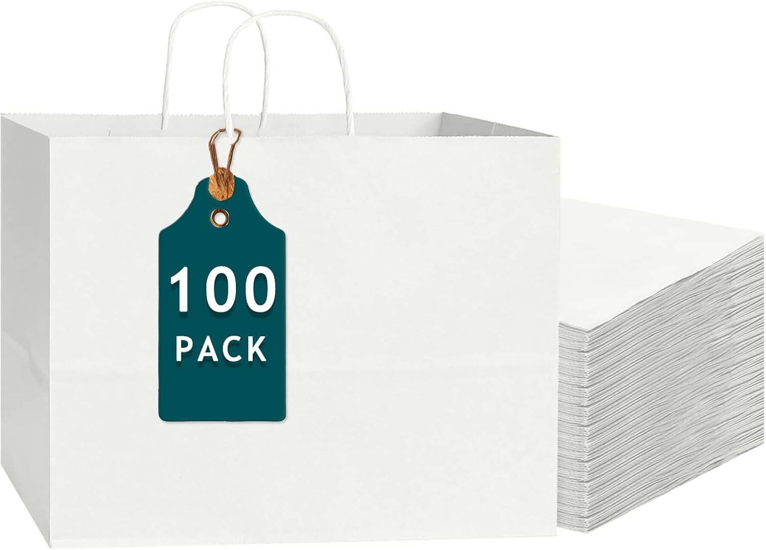 100-Pack Wide Large Size Paper Bags With Handles Bulk 12.6"x4.3"x10 ...