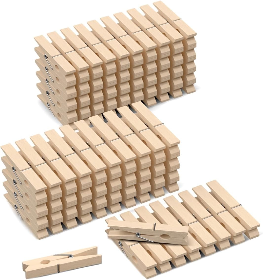 100 Pack Wooden Clothespins 2.9 Inch, Heavy-Duty Wood Rust-Resistant ...