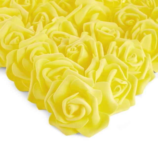 100 Pack Bridal Yellow Artificial Foam Roses for Wedding Crafts ...