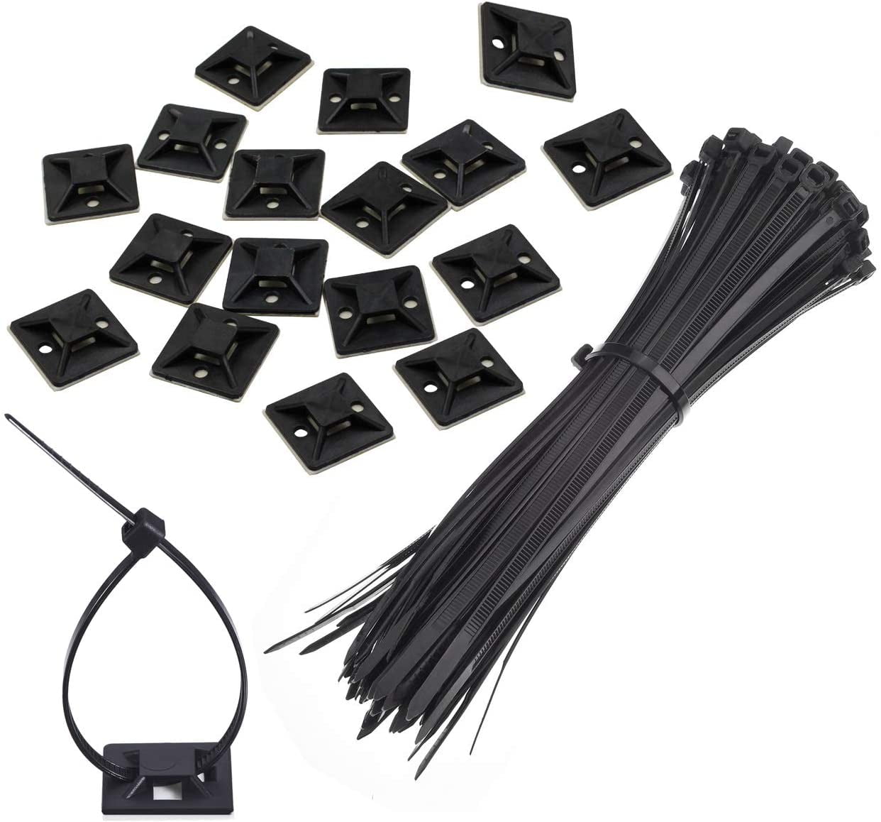 100 Pack Zip Tie Adhesive Mounts Self Adhesive Cable Tie Base Holders ...