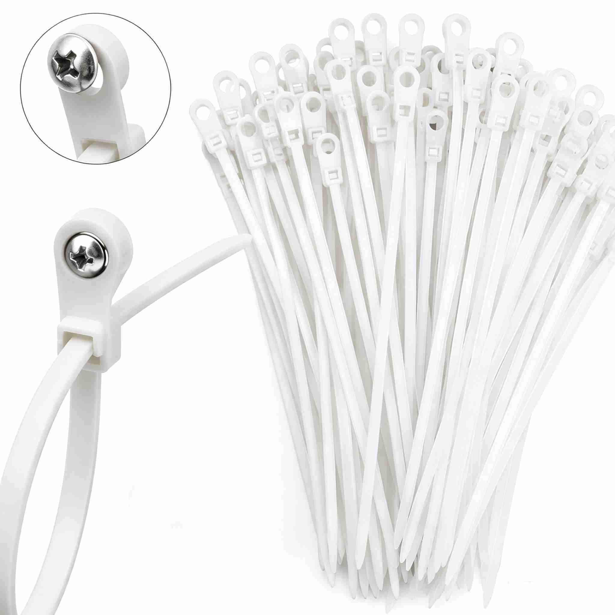 100 Pack Zip Ties with Screw Hole, 8" Heavy Duty Self-Locking Cable ...