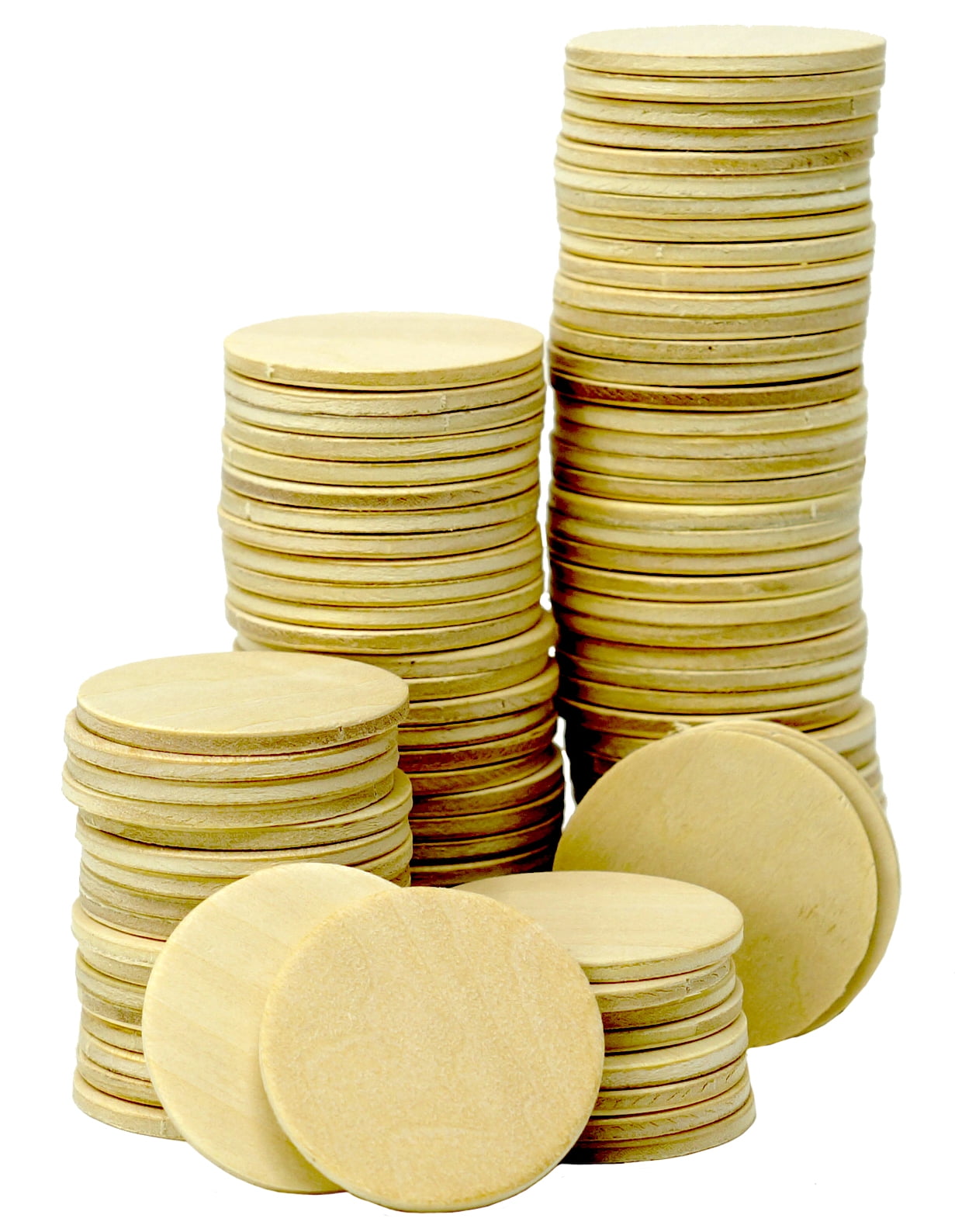 100 Pack of 1.5 Inch Round Wood Cutout Circles Chips for Arts & Crafts ...