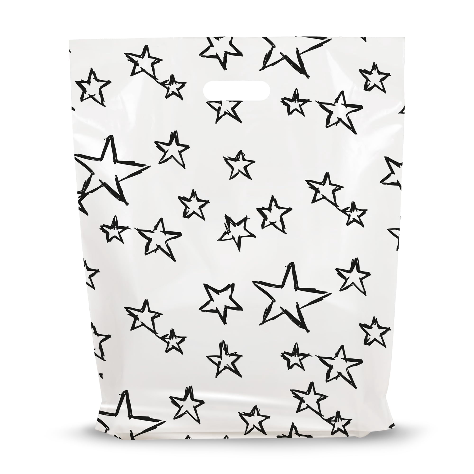 100 Pack of 15X18 Die Cut Plastic Shopping Bags, Merchandise Bags with ...