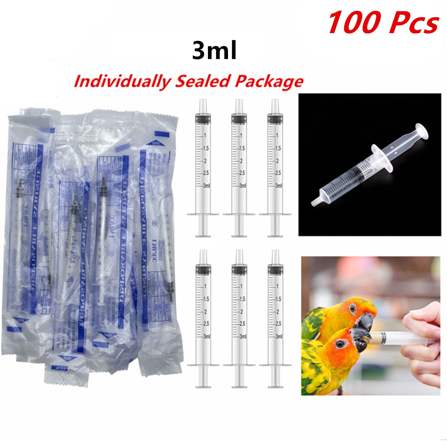 100 Pack of 3ml Luer Slip Syringes without Needle, Disposable, Sterile ...