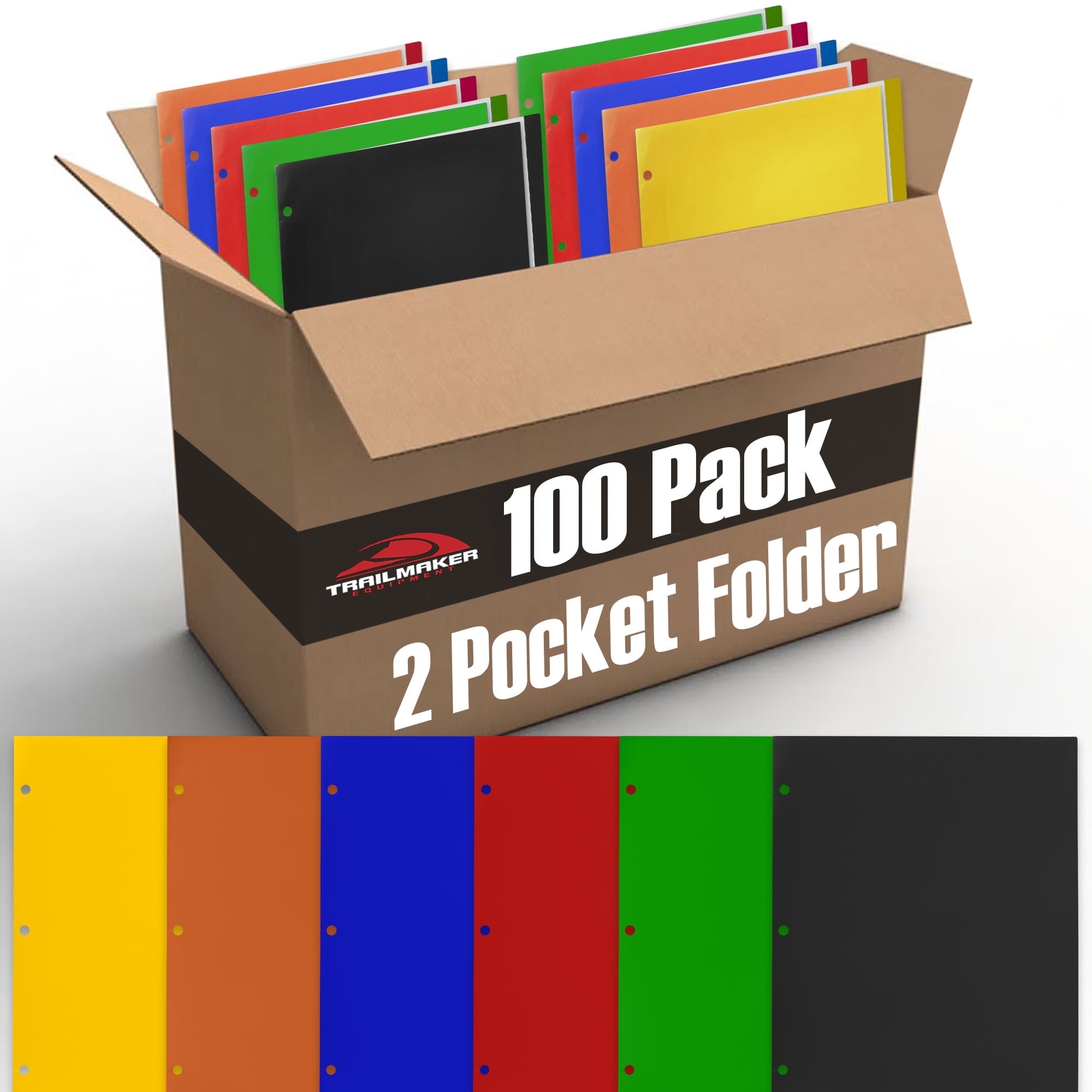 "Trailmaker 100 Pack Two Pocket Paper Folders, Colorful, Bright, Filing ...